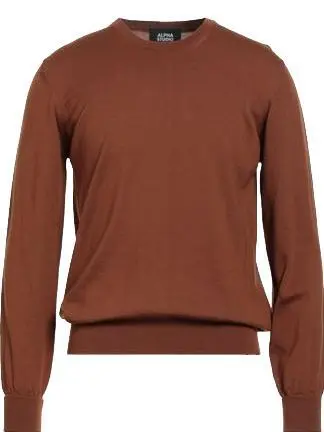 Alpha Studio Merino Wool Sweater With Leather Details - Brown