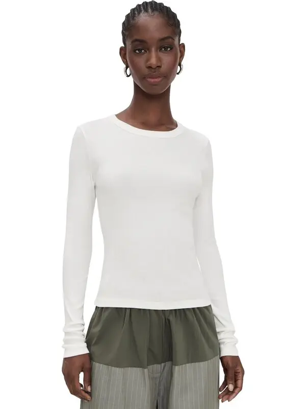 ST. AGNI Long Sleeve Ribbed Top - White