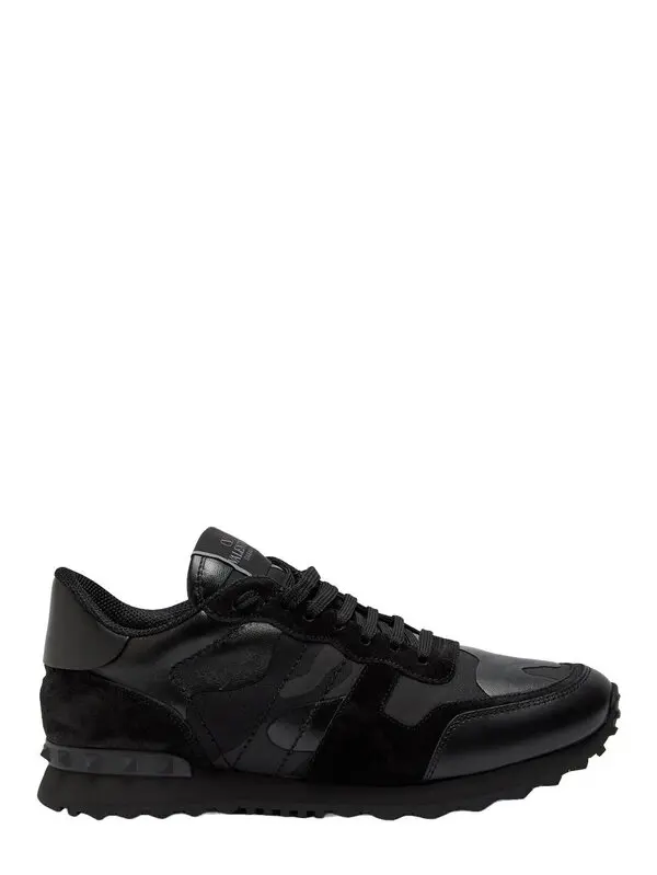 Valentino Garavani Rockrunner Camouflage Panelled Leather Sneakers - Black