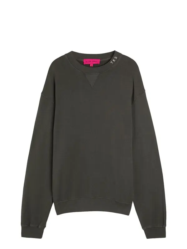 THE ELDER STATESMAN Logo-embroidered Cotton And Cashmere-blend Sweatshirt - Dark Grey