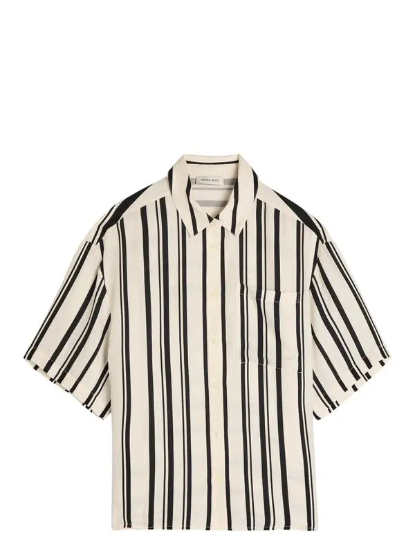 ANINE BING Striped Satin Shirt - Black And White