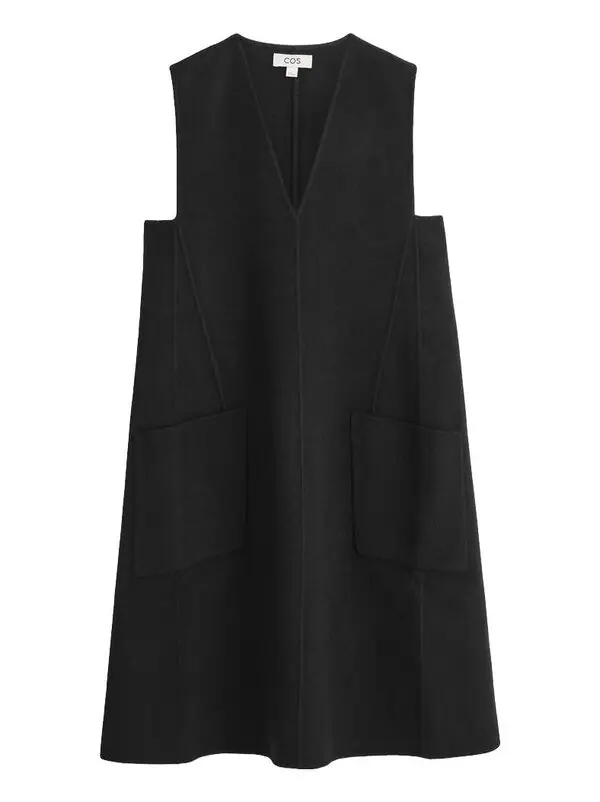 Cos Double-faced Merino Wool V-neck Trapeze Dress - Black
