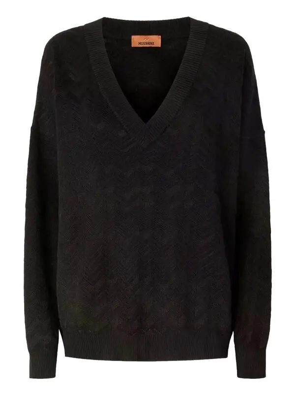 Missoni Chevron-pattern V-neck Sweater - Black