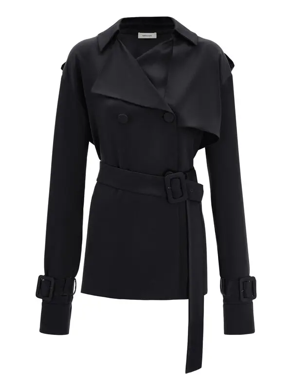 FERRAGAMO Short Satin Trench - Black