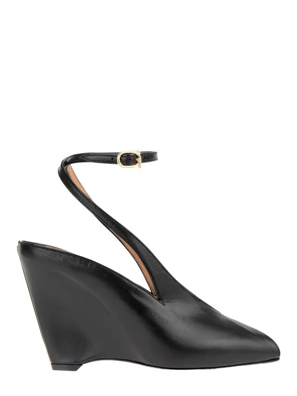 FERRAGAMO Peep Toe Wedge Sandal - Black