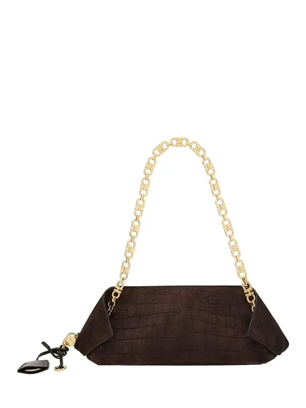 FERRAGAMO Gancini Chain Folded Shoulder Bag - Brown