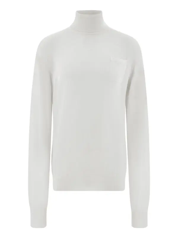 FERRAGAMO Ribbed Virgin Wool Turtleneck - White