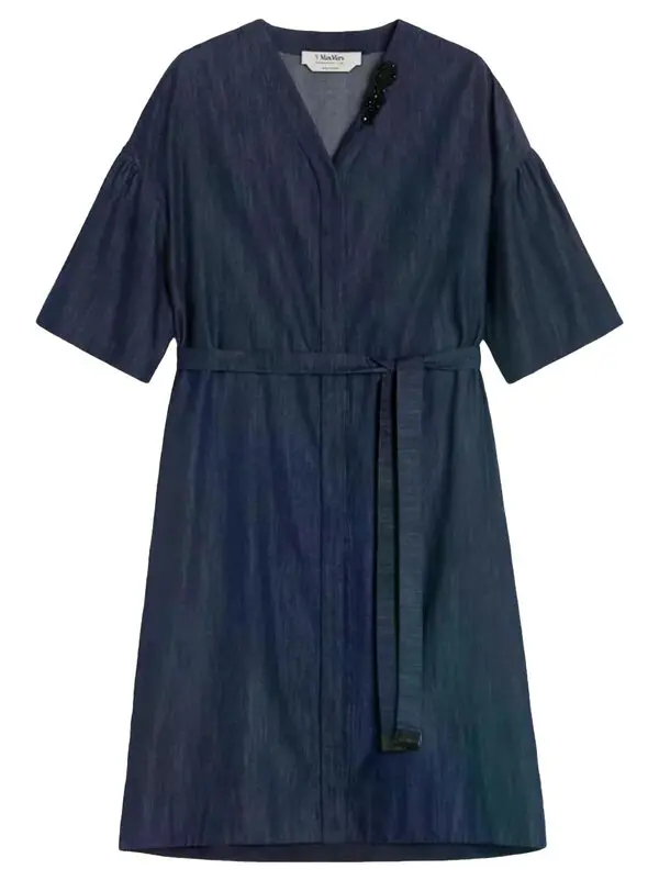 Max Mara Embellished Belted Denim Day Dress - Blue