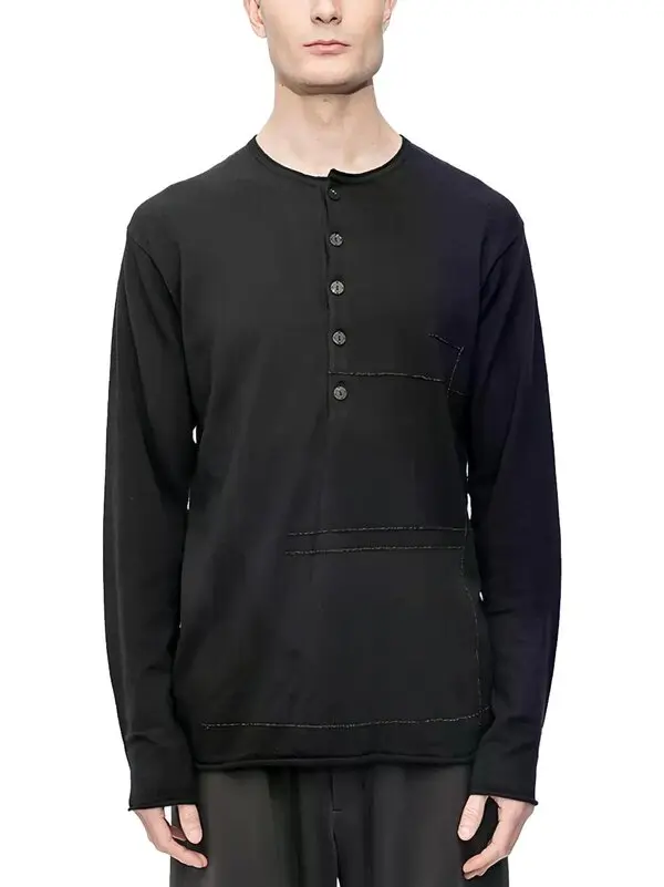 DEVOA Henley Neck Long Sleeve Sweater - Black