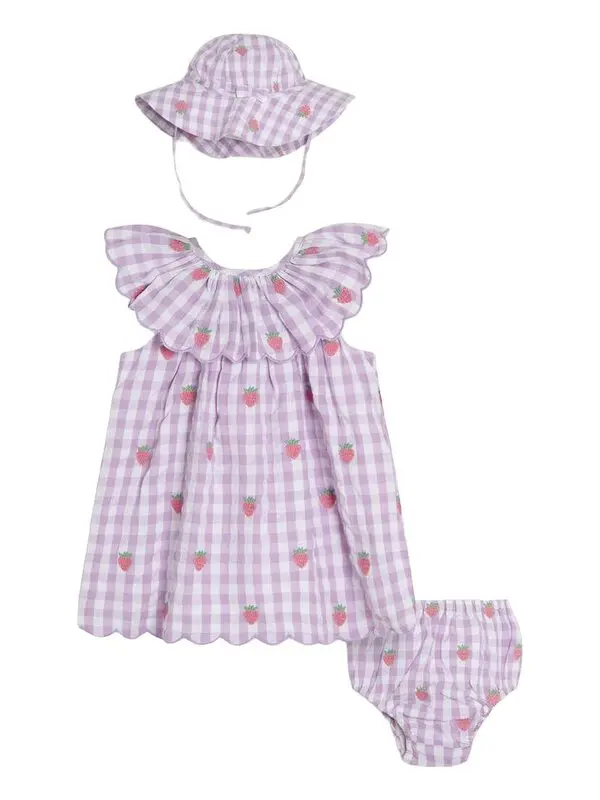 JOJO MAMAN BEBE Strawberry Embroidered Dress With Bloomers - Lilac