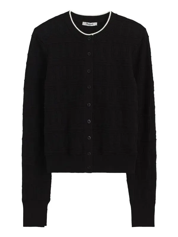 Madewell Pointelle Cotton-blend Cardigan - Black And Ivory Combo