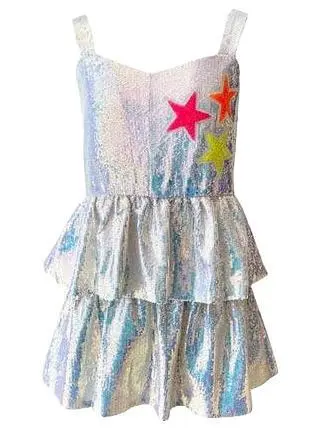LOLA + THE BOYS Tiered Star Sequin Dress - White