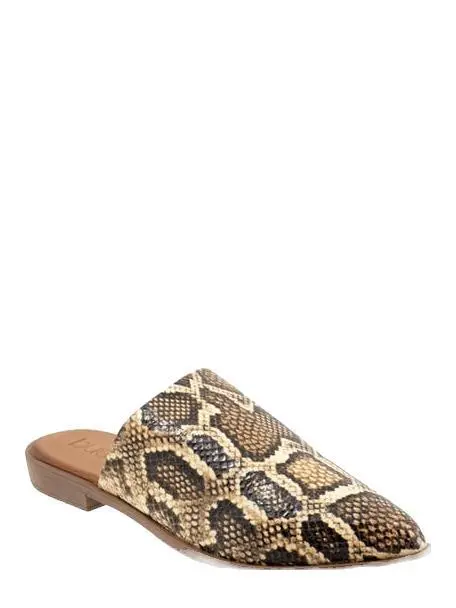 BUENO Bambi Pointed Toe Snake-embossed Leather Mules - Beige Snake