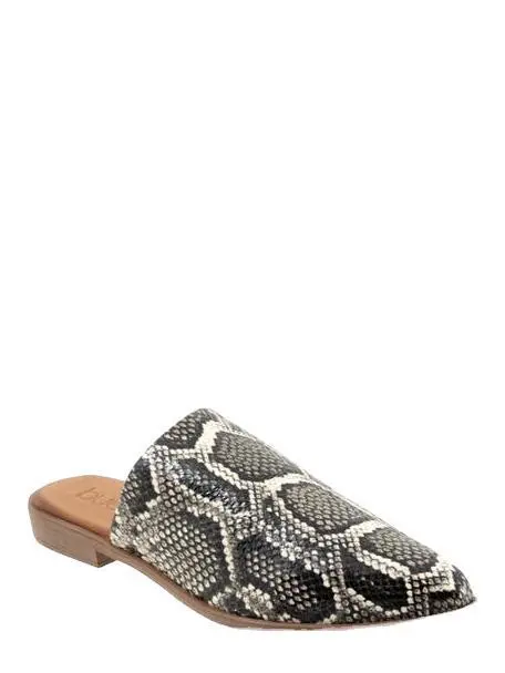 BUENO Bambi Pointed Toe Snake-embossed Leather Mules - Black Snake