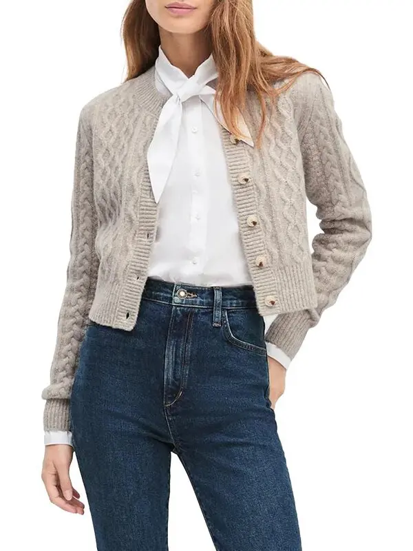 FAVORITE DAUGHTER The Eleanor Merino Wool & Cashmere Blend Crop Cardigan - Basmati