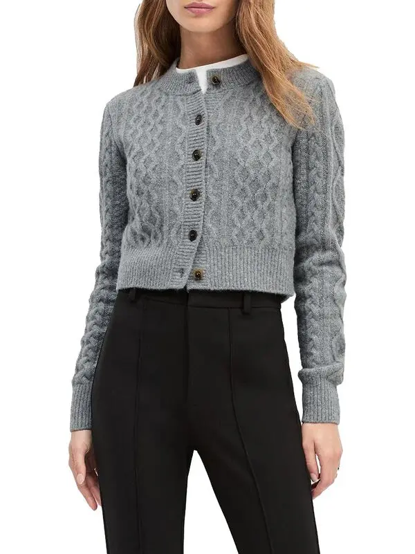 FAVORITE DAUGHTER The Eleanor Merino Wool & Cashmere Blend Crop Cardigan - Heather Grey