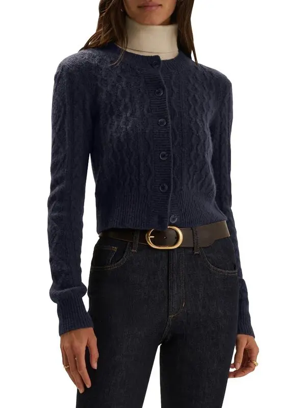 FAVORITE DAUGHTER The Eleanor Merino Wool & Cashmere Blend Crop Cardigan - Navy
