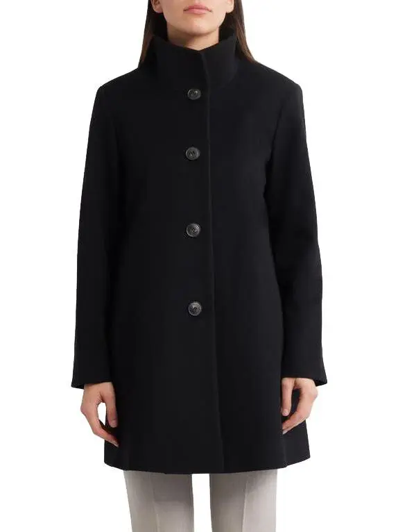 Fleurette Grace Stand Collar Wool Coat - Black