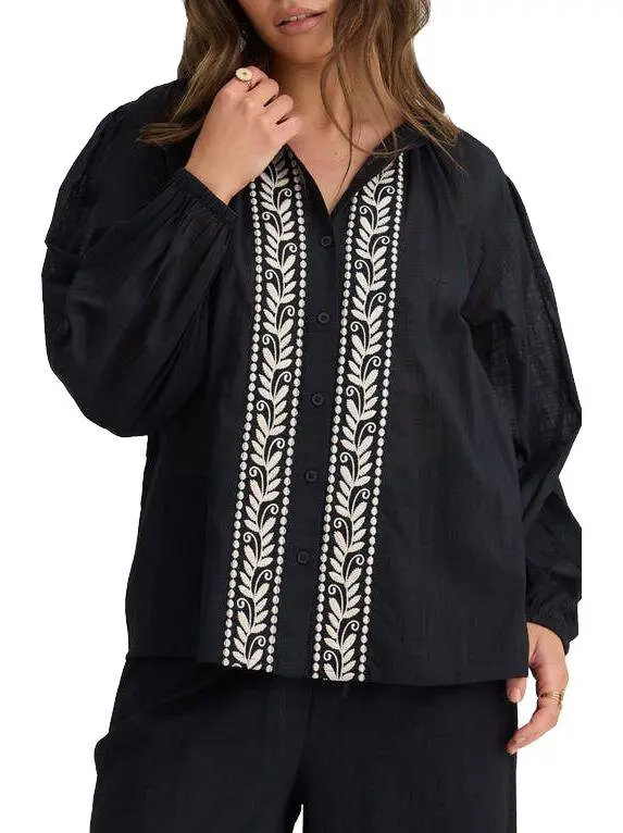 TALISMAN THE LABEL Cala Embroidered Shirt - Black W Off White