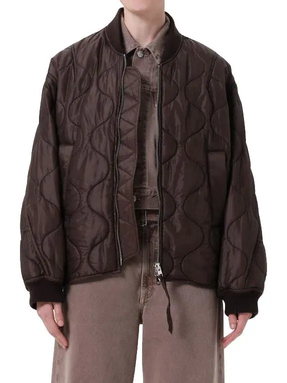 AGOLDE Isla Onion Quilted Bomber Jacket - Bourbon Dk Chocolate Brown