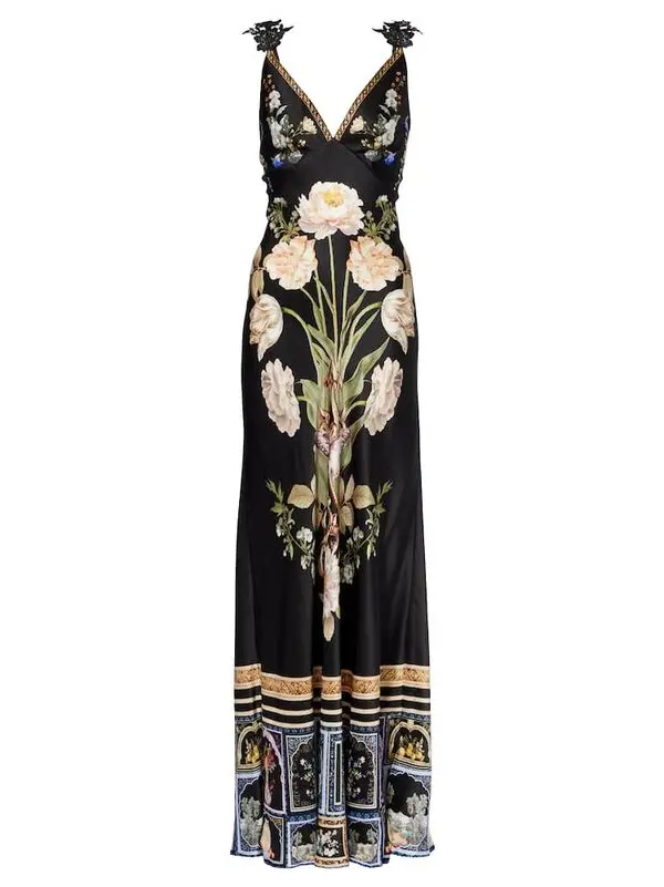 Camilla Ottoman Elegance Floral Silk Maxi Dress - Multicoloured