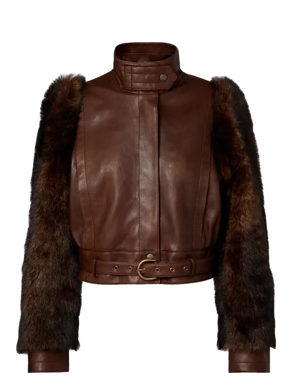 Chloé Cropped Shearling-trimmed Leather Jacket - Brown