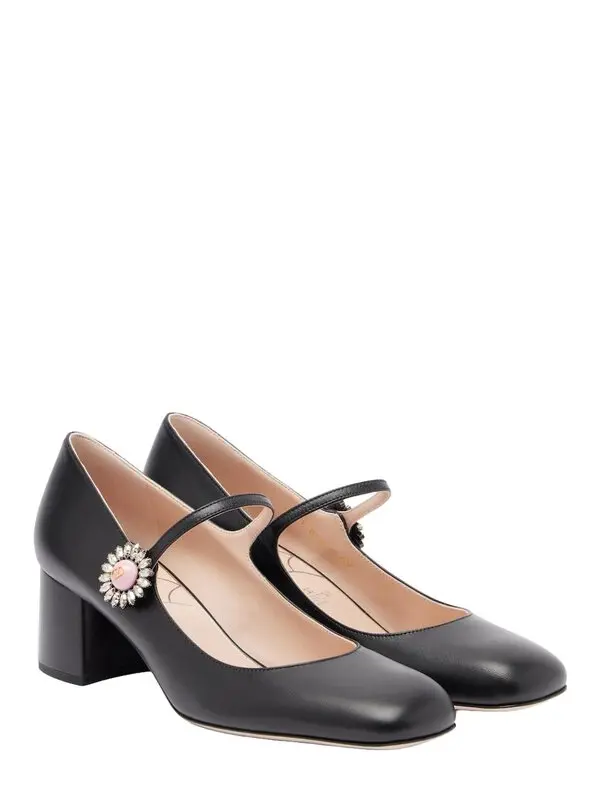 Valentino Garavani Daisy Jewel 55 Leather Mary Jane Pumps - Black