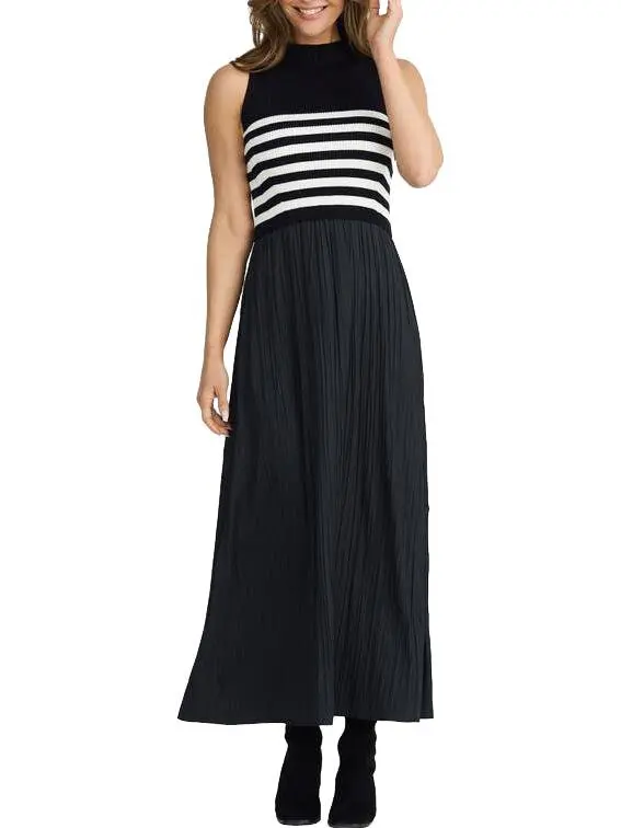 BRAVE+TRUE Gabriel Sleeveless Mixed Media Maxi Dress - Black W White