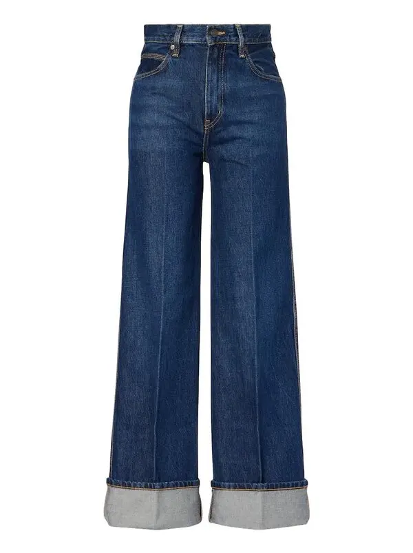 FRAME The Cuffed Wide High-rise Wide-leg Jeans - Blue