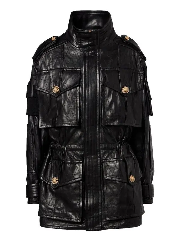 Balmain Leather Parka Jacket - Black