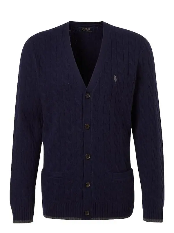Ralph Lauren Pony Cable-knit Wool And Cashmere Cardigan - Blue