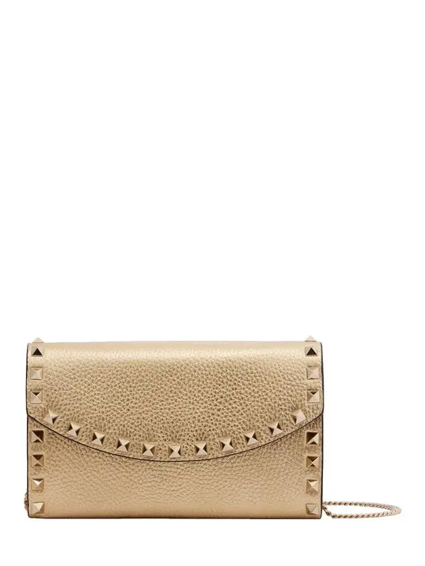 Valentino Garavani Rockstud Metallic Leather Wallet-on-chain - Gold