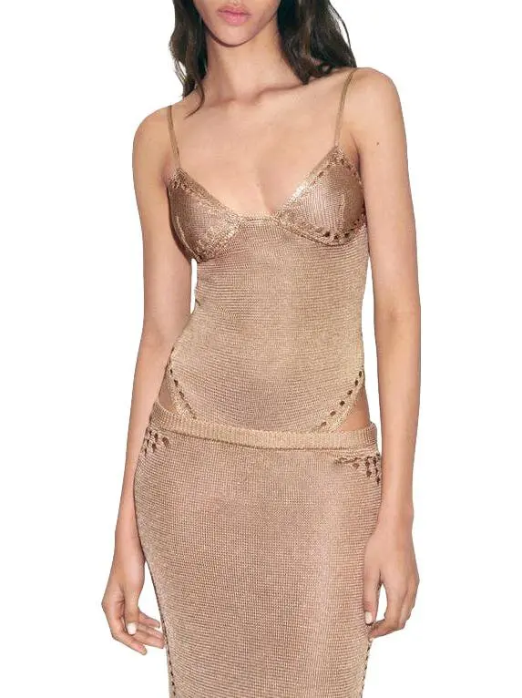 Mango Open Stitch Metallic Bodysuit - Gold