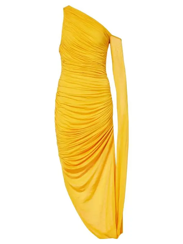 MUGLER Draped One-shoulder Jersey Maxi Dress - Yellow