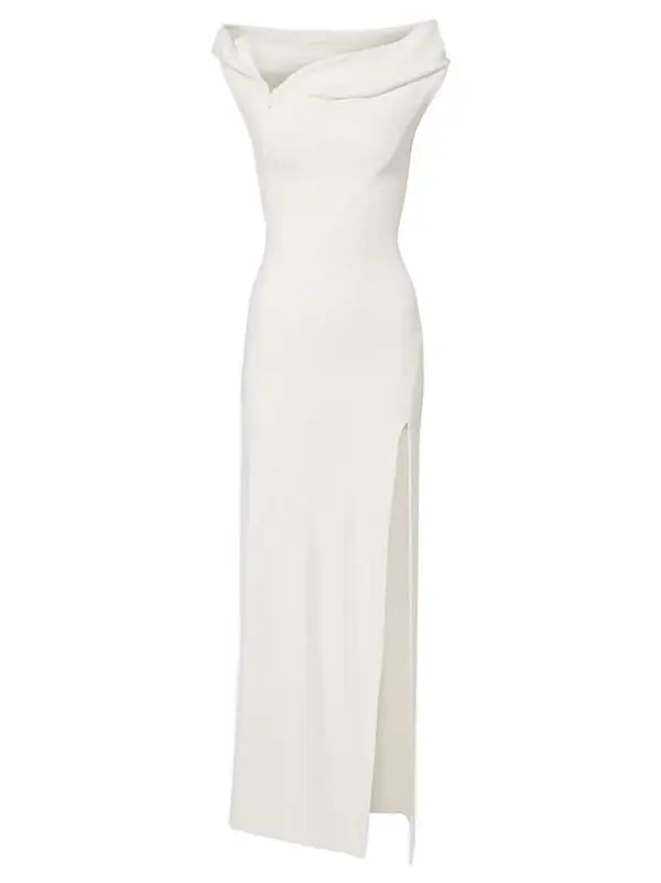 MUGLER Hooded Asymmetric Jersey Gown - White