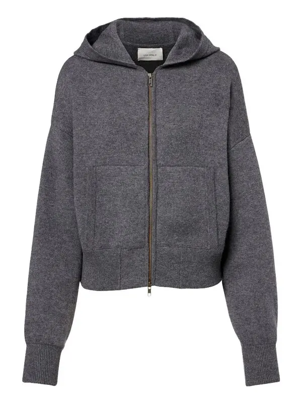 LISA YANG Lilia Hooded Cashmere Zip-up Sweater - Grey