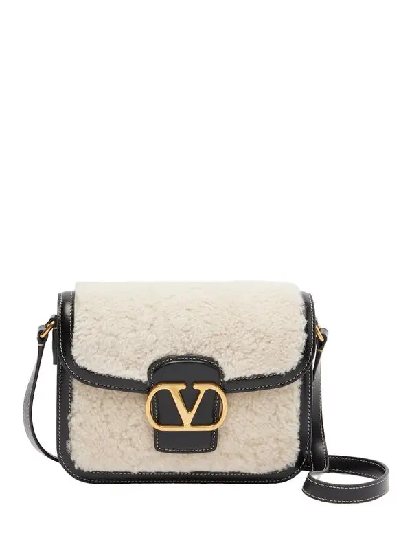 Valentino Garavani 9to5 Shearling And Leather Shoulder Bag - White