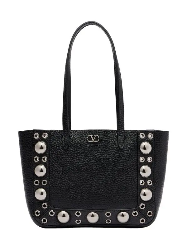 Valentino Garavani Nellcôte Mini Embellished Leather Shopper - Black