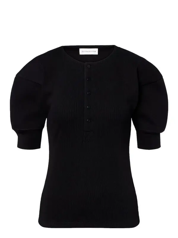 Victoria Beckham Cotton-blend Henley Shirt - Black