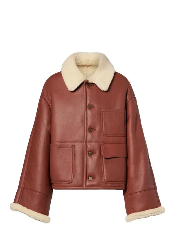 Victoria Beckham Shearling Leather Jacket - Brown