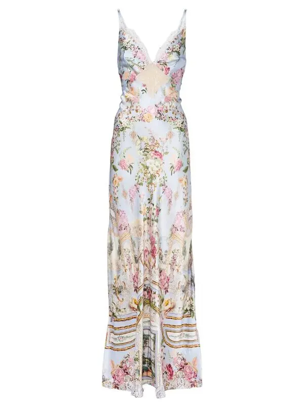 Camilla Tiled In Time Lace-trimmed Silk Maxi Dress - Multicoloured