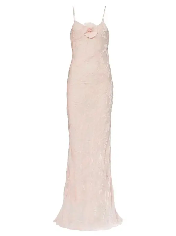 RODARTE Floral-appliqué Velvet Slip Dress - Pink