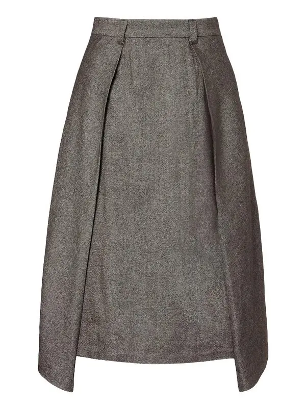 Brunello Cucinelli Wool And Linen-blend Midi Skirt - Grey