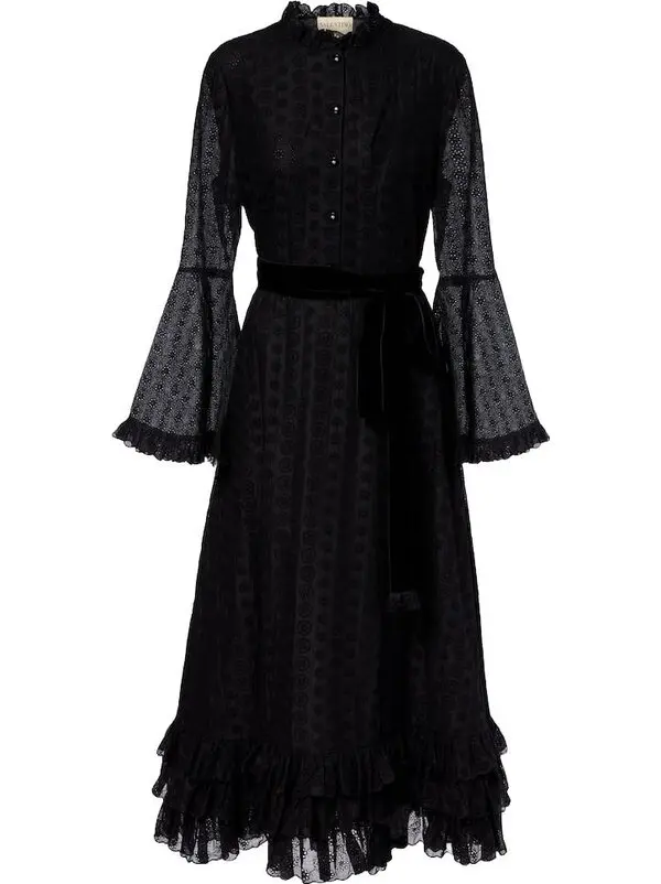 Valentino Garavani Daisy Sangallo Belted Cotton Shirt Dress - Black