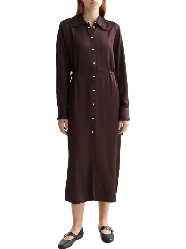 Scotch & Soda Long Sleeve Tie Waist Midi Shirtdress - Chocolate Plum