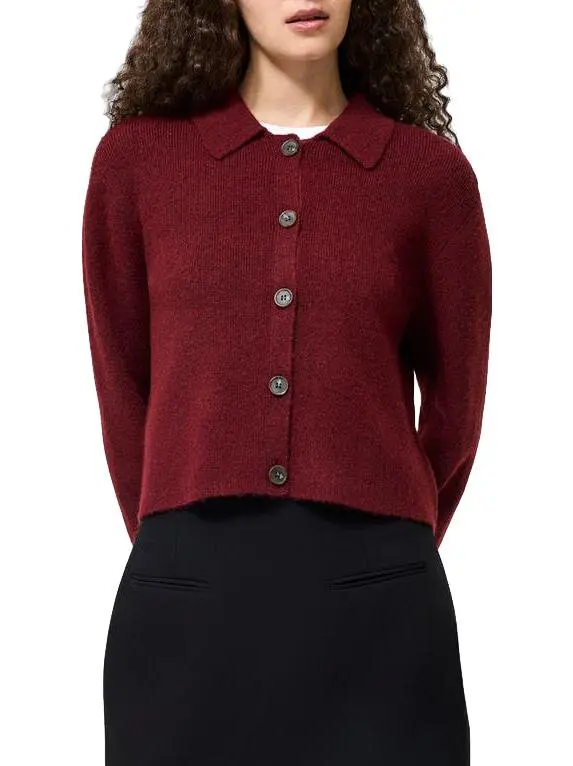 French Connection Ellie Collared Crop Cardigan - Cabernet