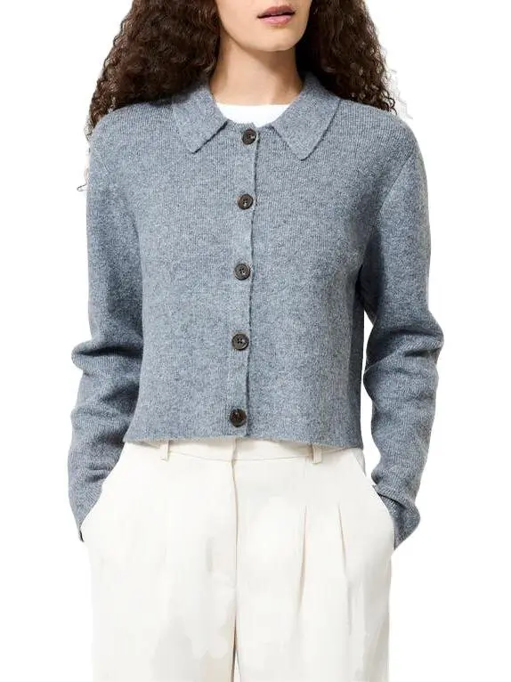 French Connection Ellie Collared Crop Cardigan - Mid Grey Melange