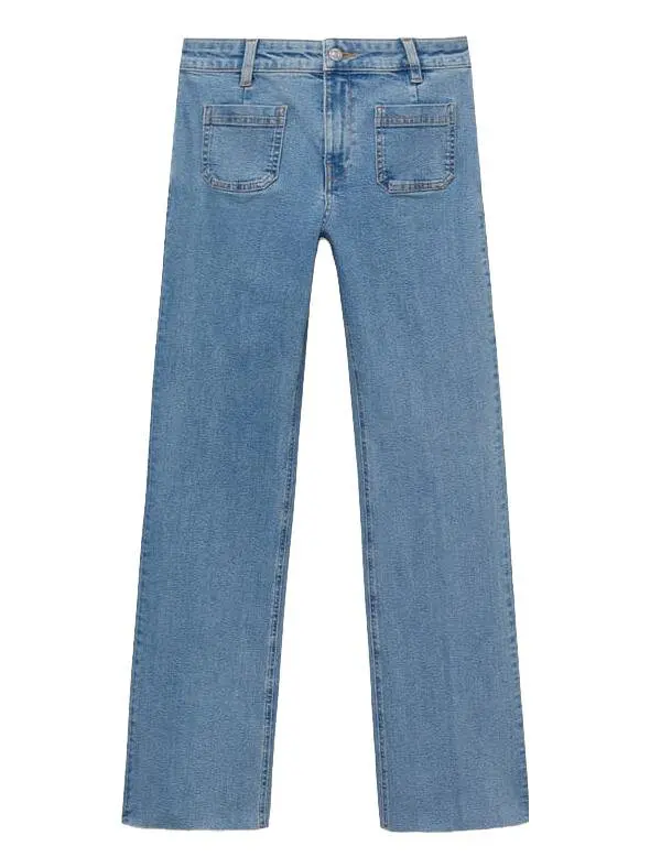 Mango Flare Leg Crop Jeans With Patch Pockets - Medium Blue