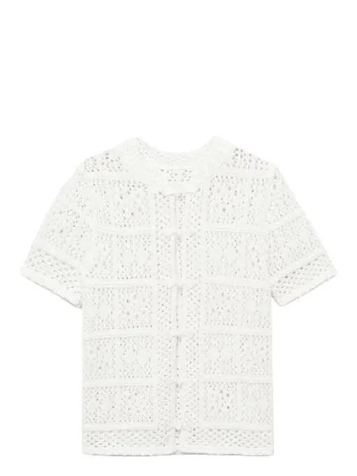 Mango Open Stitch Short Sleeve Cardigan - White