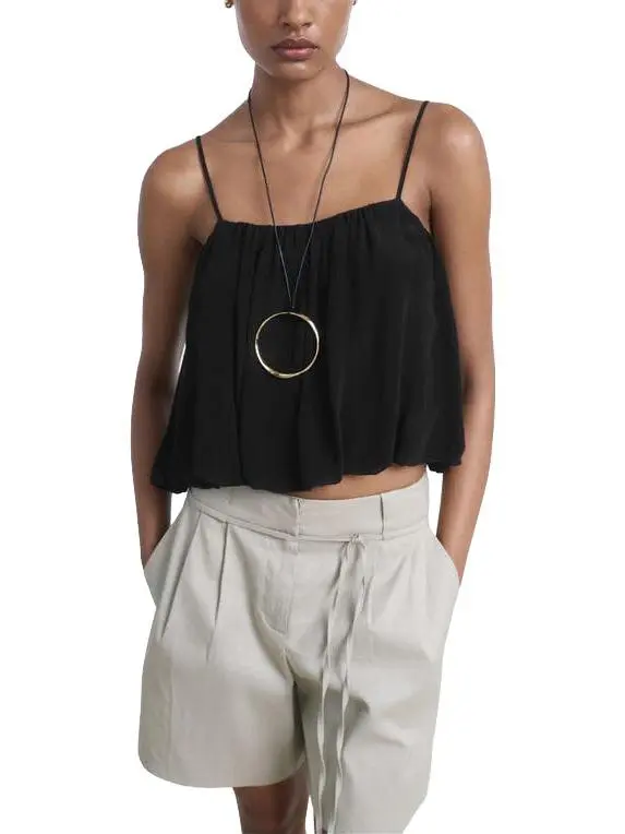 Mango Bubble Hem Crop Top - Black